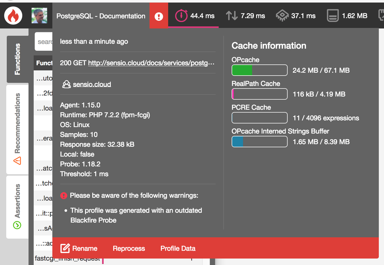 Checking OPcache, RealPath Cache, PCRE Cache and OPcache Interned Strings Buffer with Blackfire ...