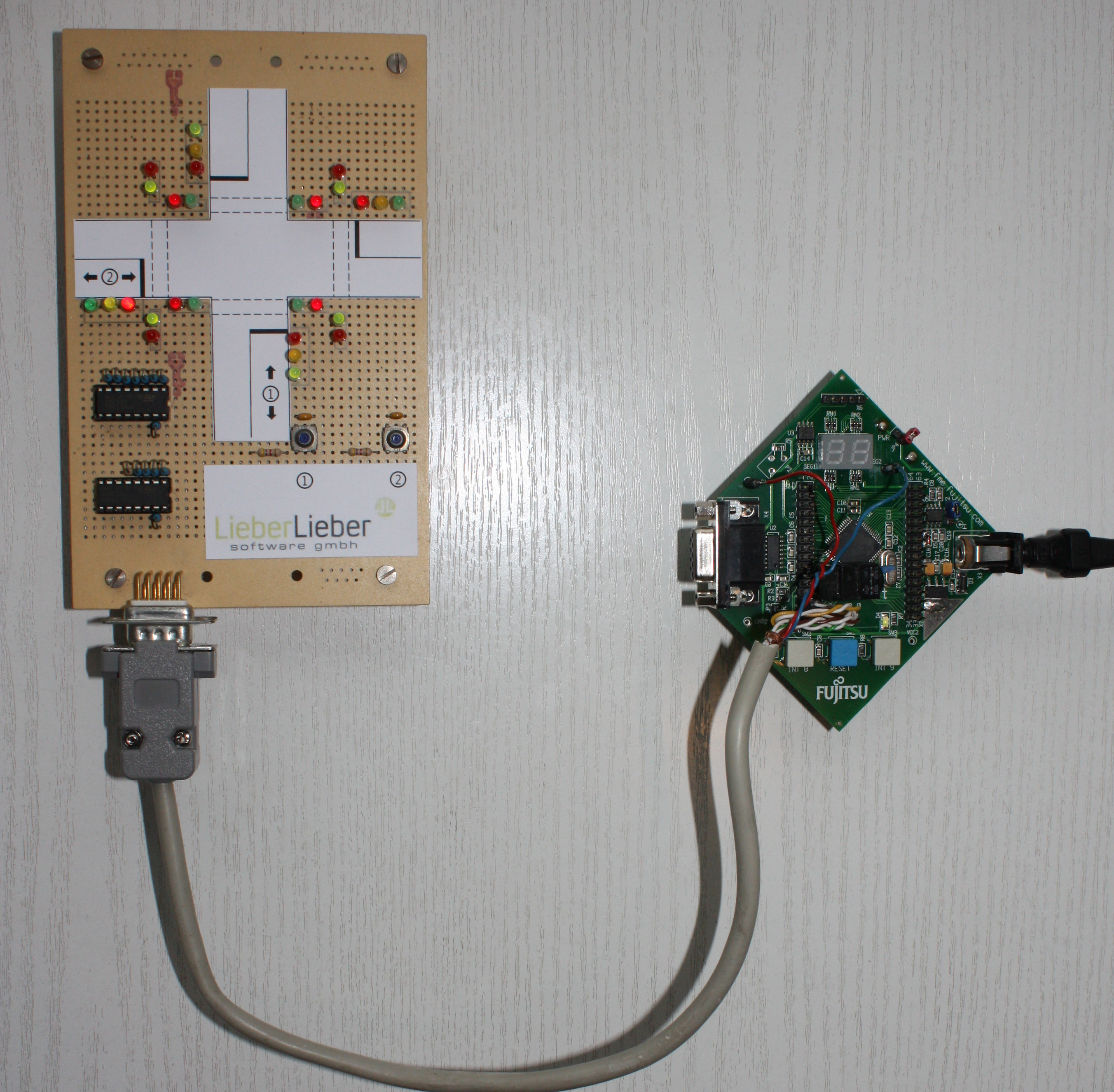 Uml Generated C Code Is Controling A Traffic Light Hardware With A Fujitsu Microcontroller