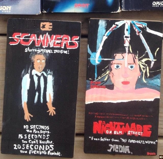 "VHS Girl" Paints Horror VHS Covers On Wood Blocks - Bloody Disgusting