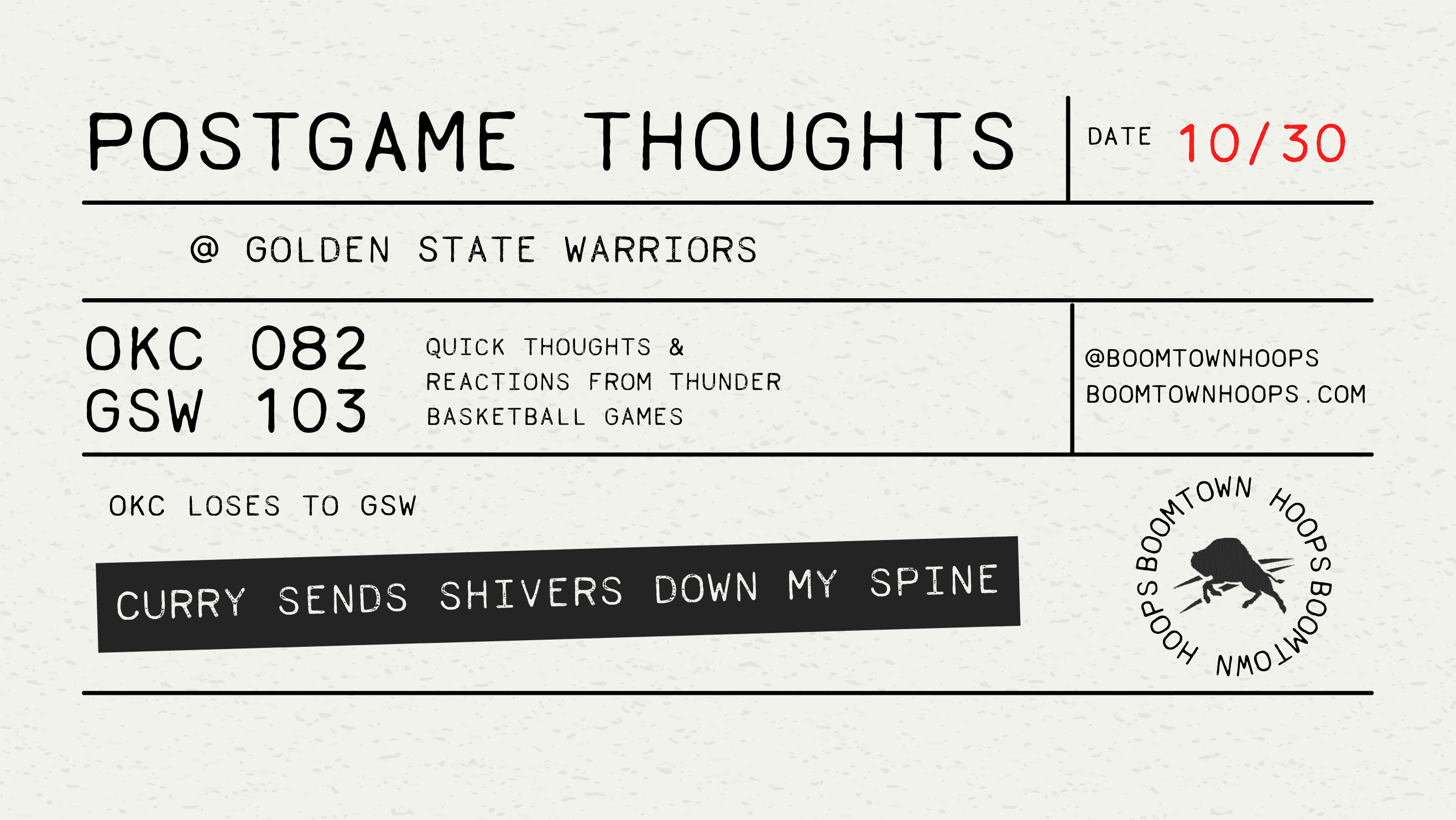 Steph Curry is Scary, Thunder lose 103-82 to Warriors - Boomtown Hoops