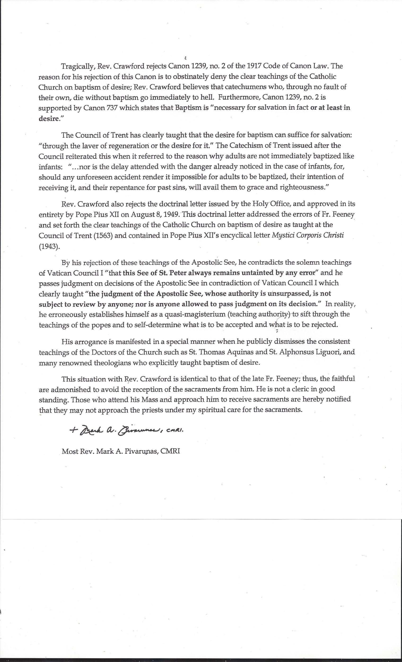 Bishop Mark A. Pivarunas of CMRI expels Feeneyites from his Churches ...