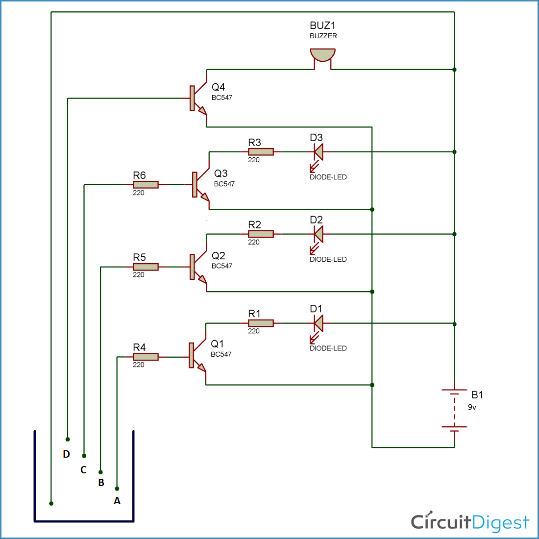 Water Level Controller Using 8051 Microcontroller Circuit Diagram