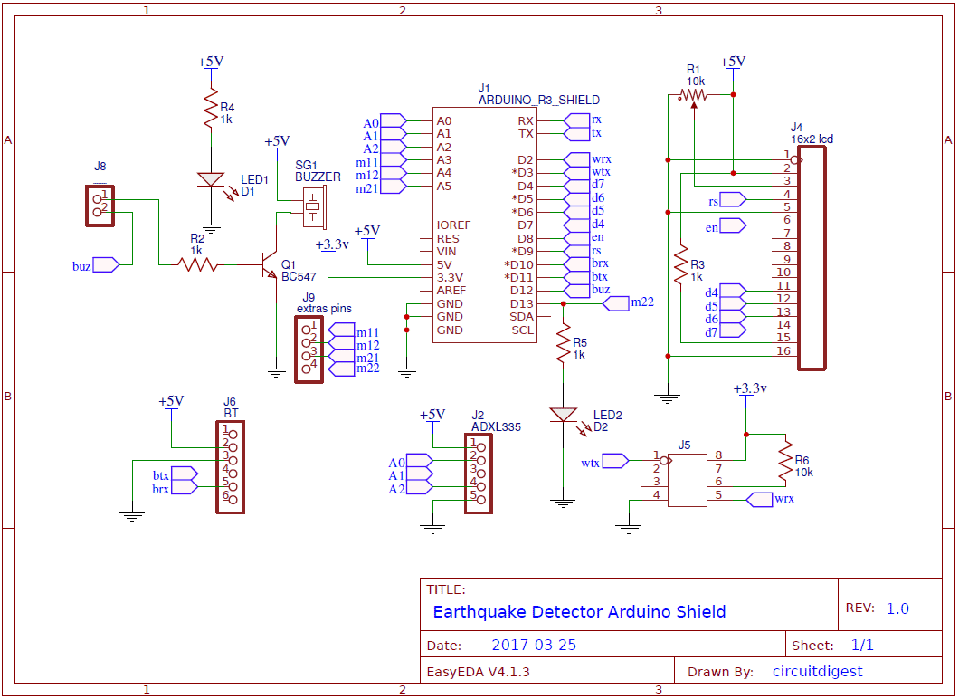 Earthquake Alarm Project Circuit Diagram