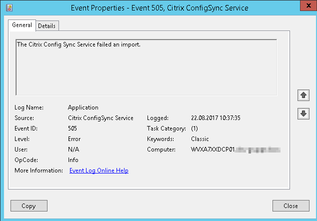 LocalHostCache - Error 505 "The Citrix Config Sync Service failed an import" - CitrixGuyBlog