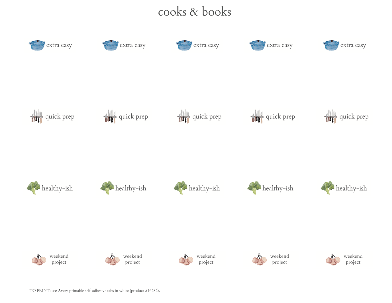 Free cookbook index tabs