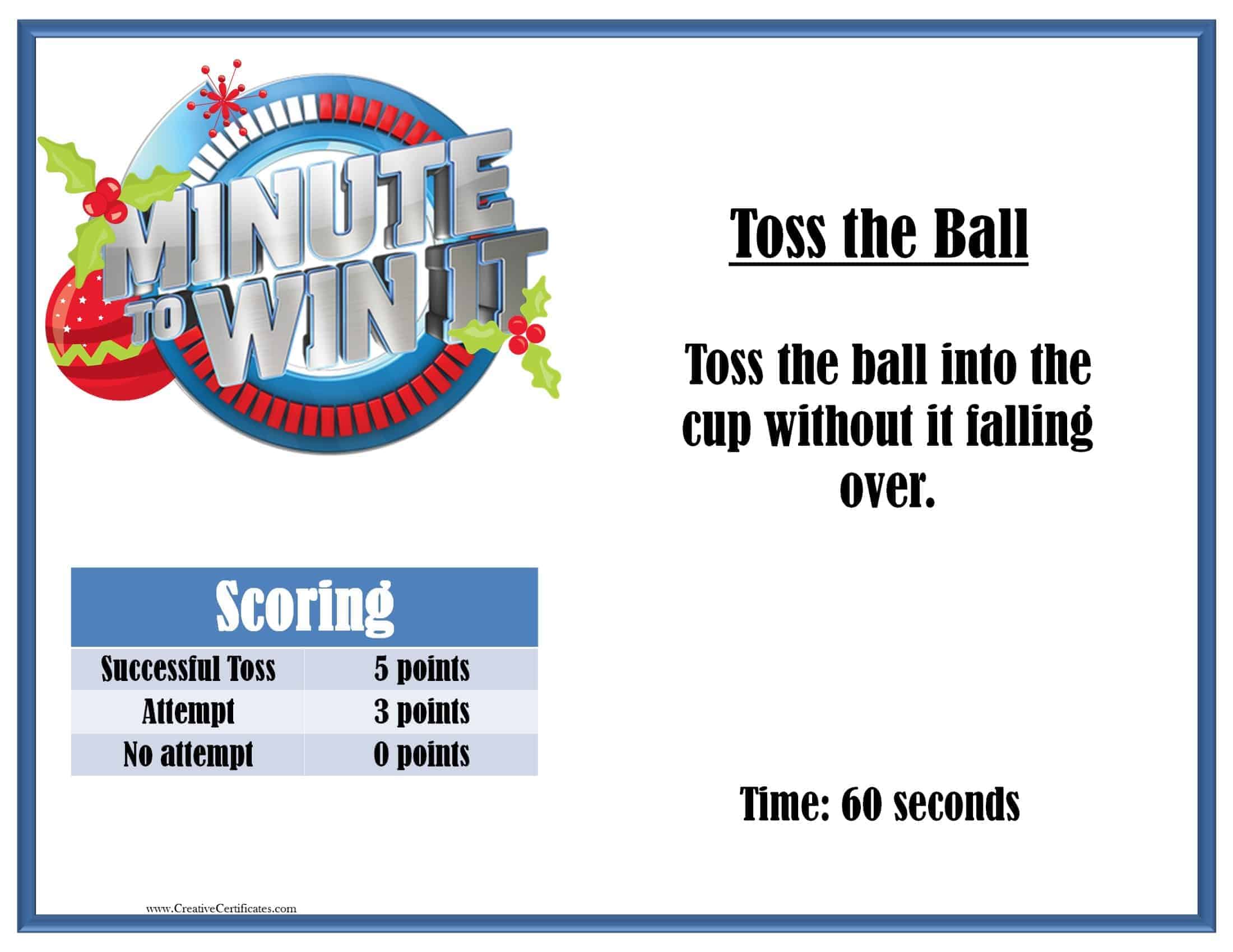 Christmas Minute to Win It Games with Free Printables