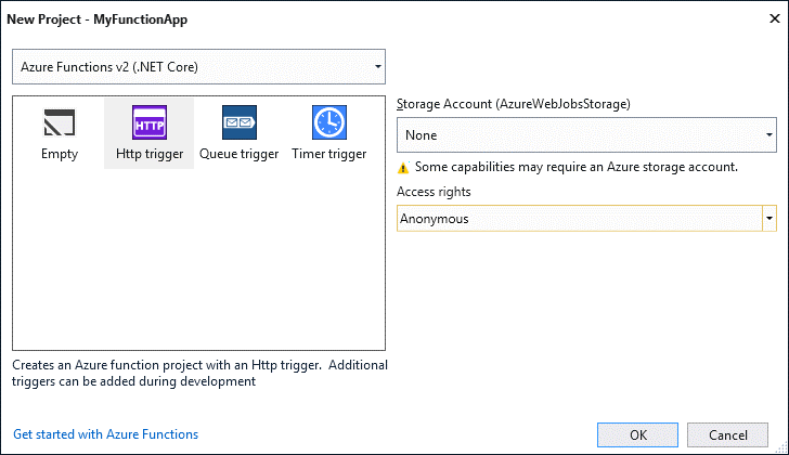 Azure functions getting started with visual studio