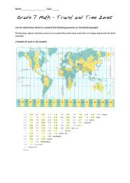 Time Zone Questions Worksheet