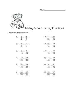 Fractions Adding Subtracting Multiplying And Dividing Worksheet