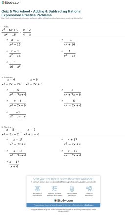 20 Adding And Subtracting Rational Expressions Worksheet Worksheets