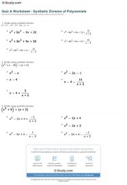 Dividing Polynomials Long Division Worksheets