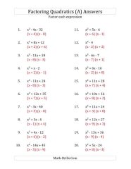 Factoring Trinomials Worksheet Answers