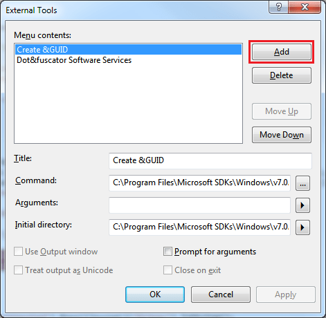 Add External Tools (All-In-One Code Framework v4) to Visual Studio 2010 ...