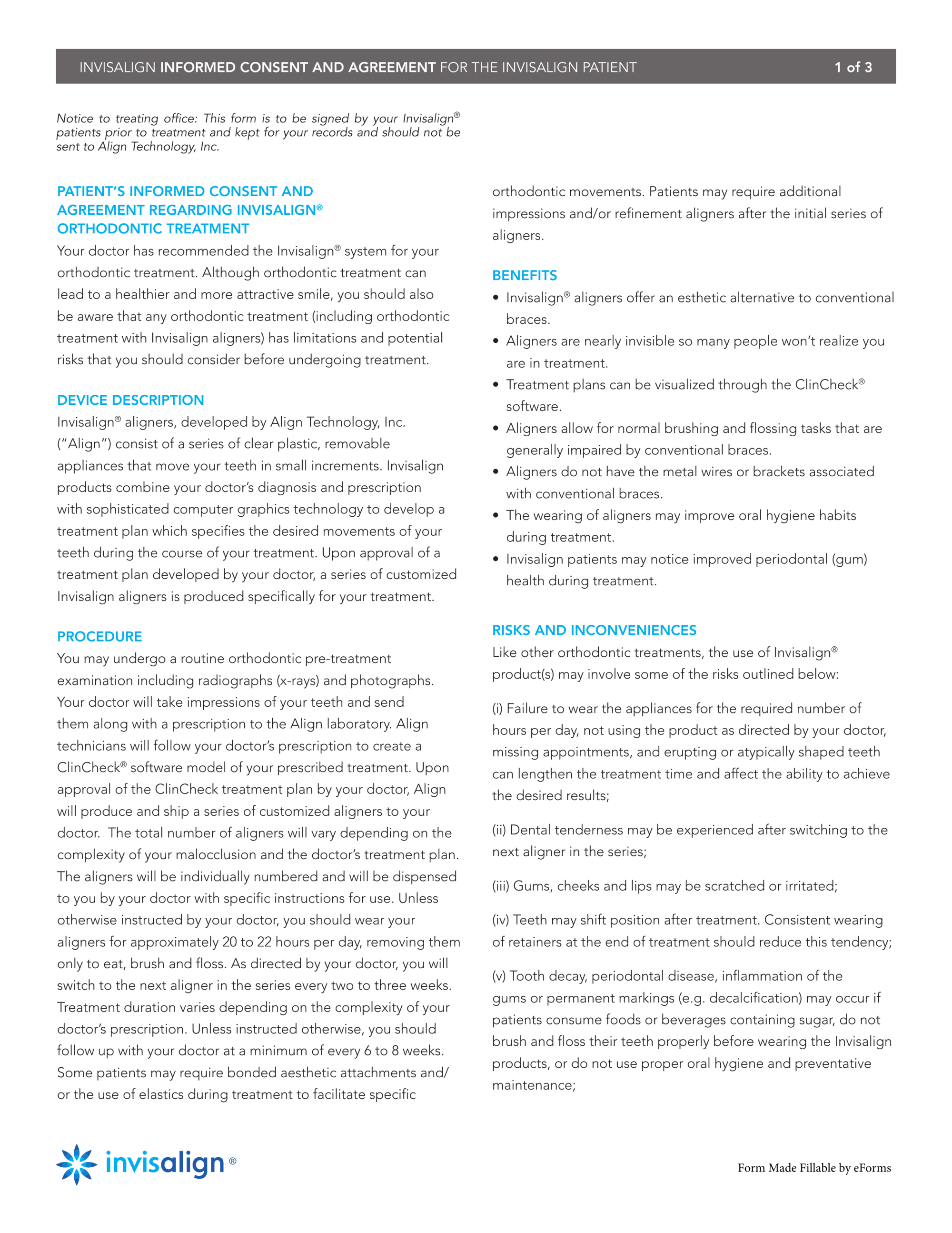 Free Invisalign Informed Consent Form - PDF – eForms