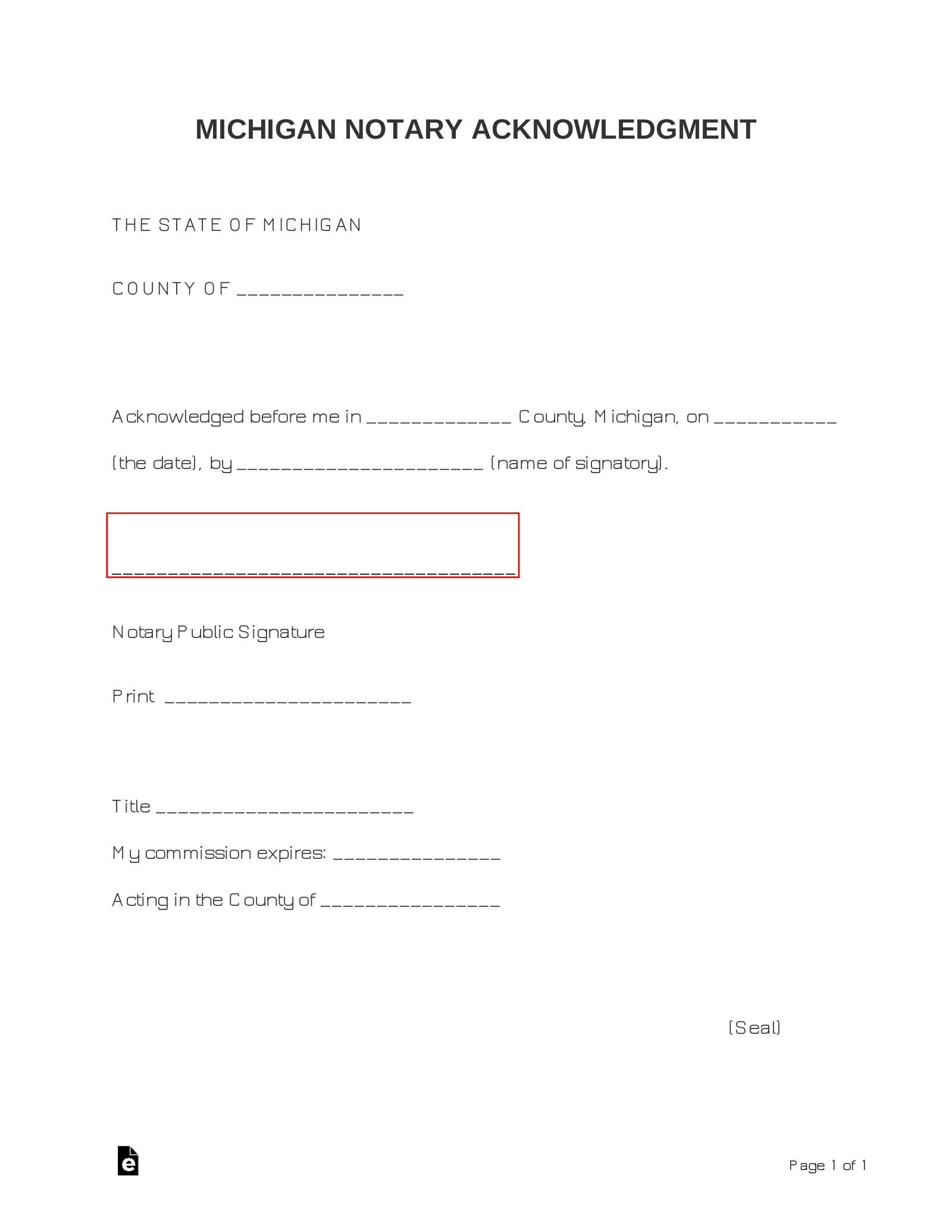 Free Michigan Notary Acknowledgment Form - Word | PDF – eForms
