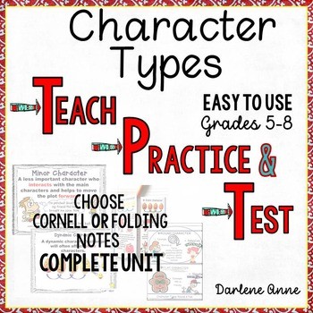 Character Types PowerPoint, Notes, Practice Worksheets, and Test - ELA ...