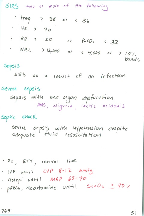 769. Define the continuum of septic shock according to ACCP/SCCM ...
