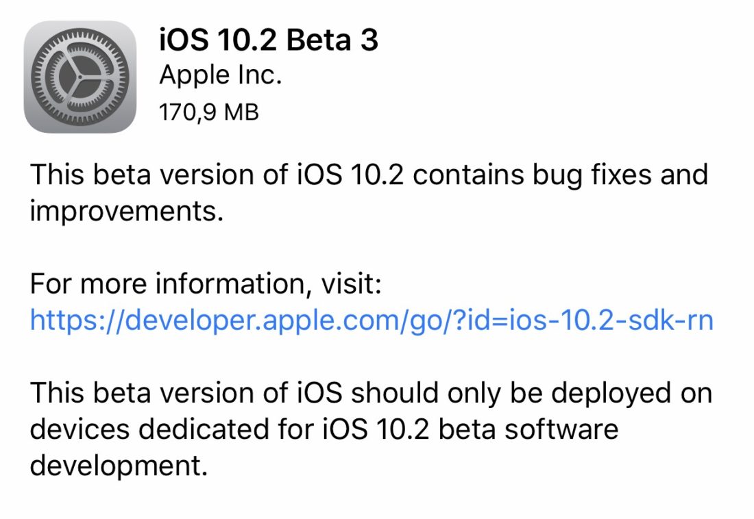 La tercera beta de iOS 10.2 ya disponible para desarrolladores