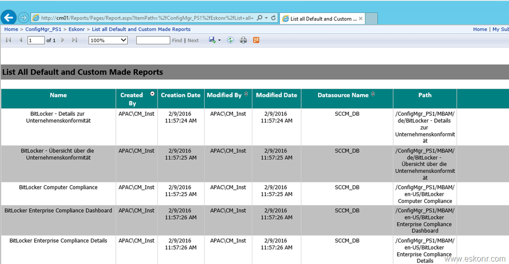 SCCM list all default and Custom reports with created by, modified by ...