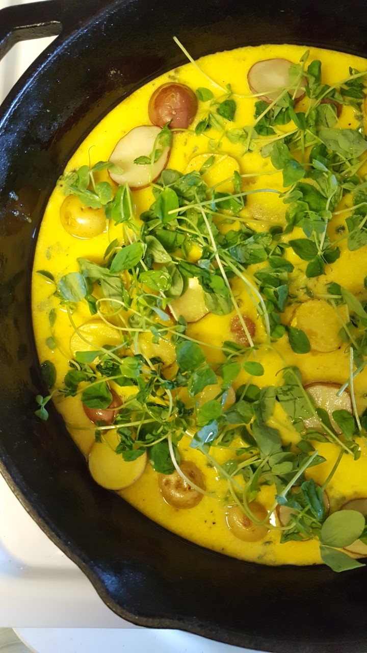 Pea Shoot Potato Ricotta Tortilla - Fix Me a Little Lunch