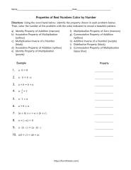 Properties Of Numbers Worksheet