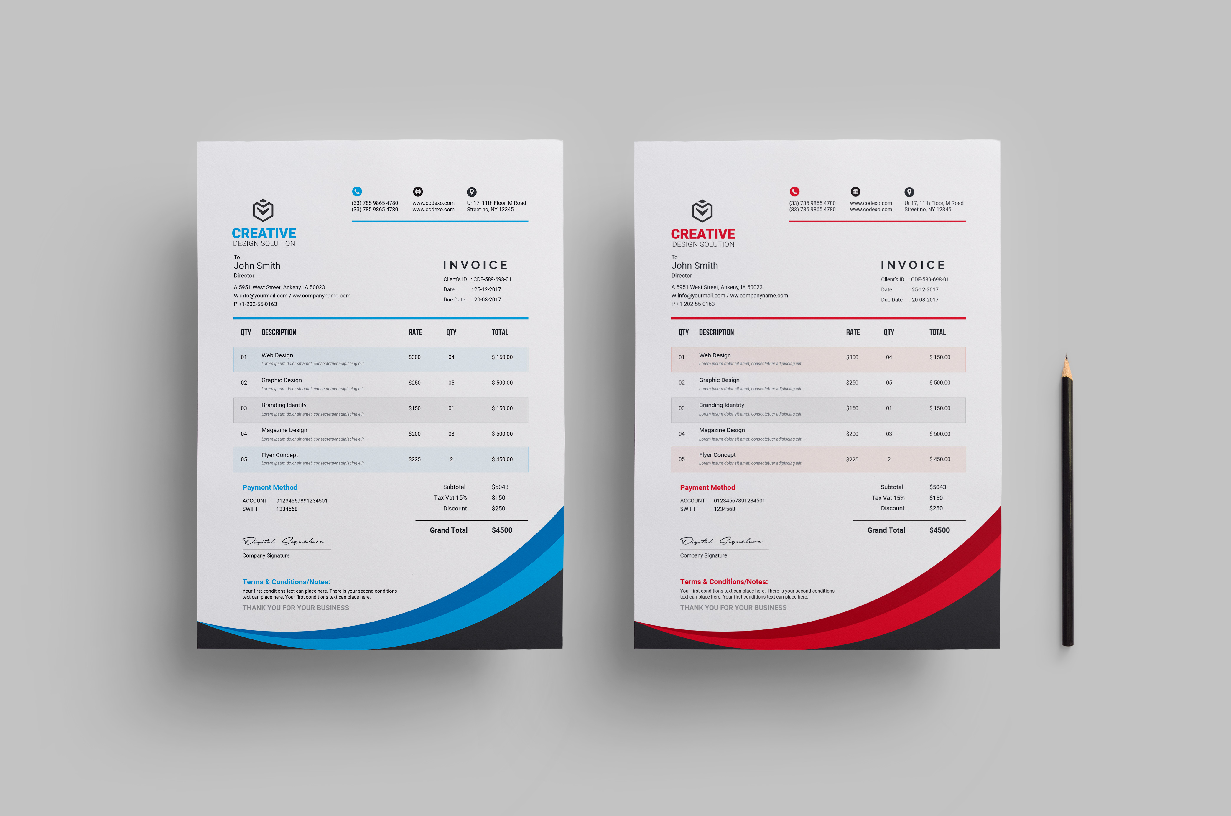 Creative Stylish Invoice Design · Premium Graphic Design Templates