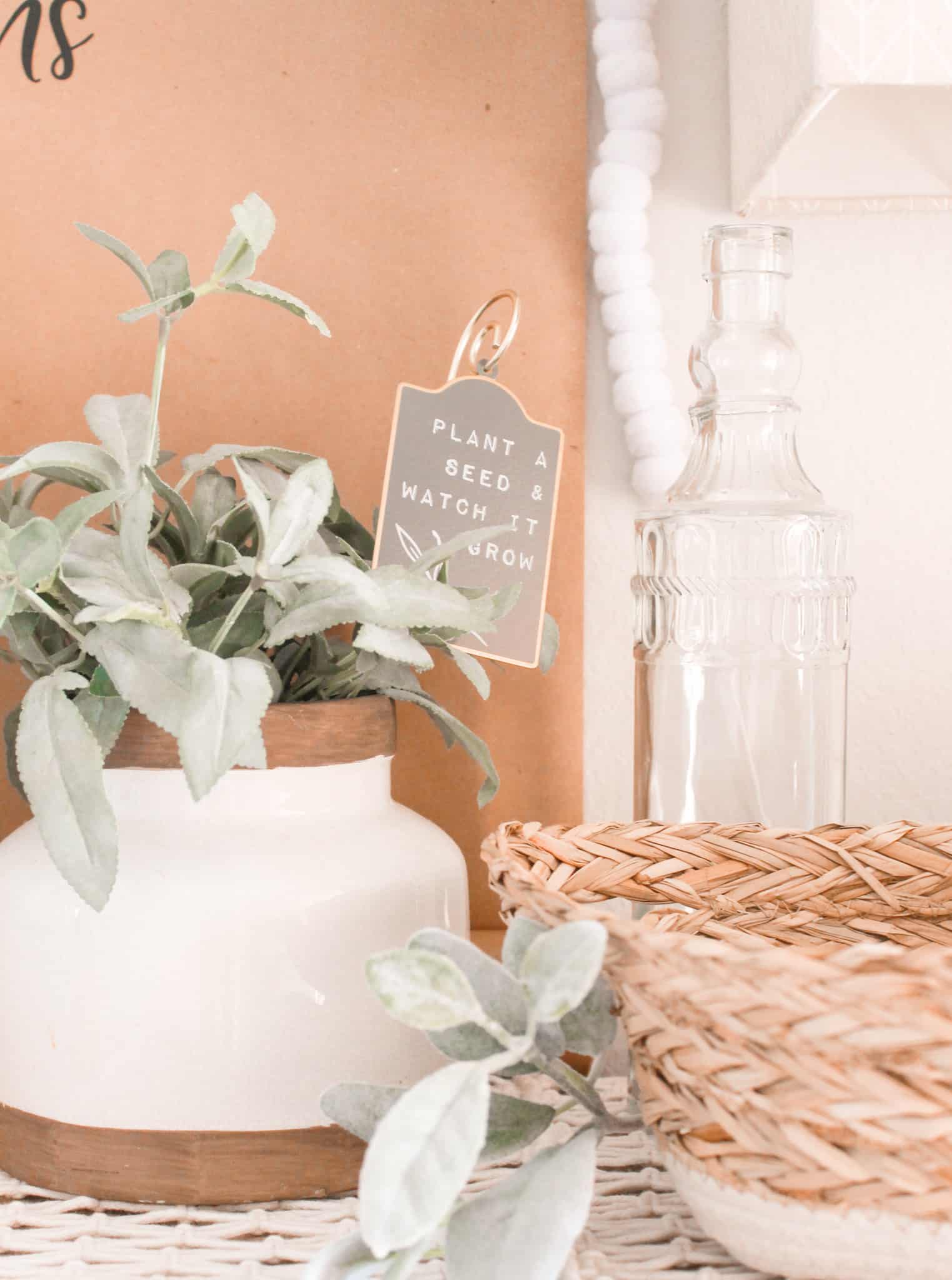 Farmhouse Spring Entryway W/$1 DIY Paper Scroll Wall Decor - Her Happy Home