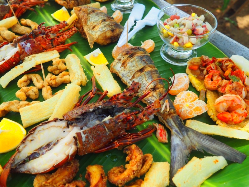 My recipe from Panama: Seafood dish of lobster, shrimps, shark and ...