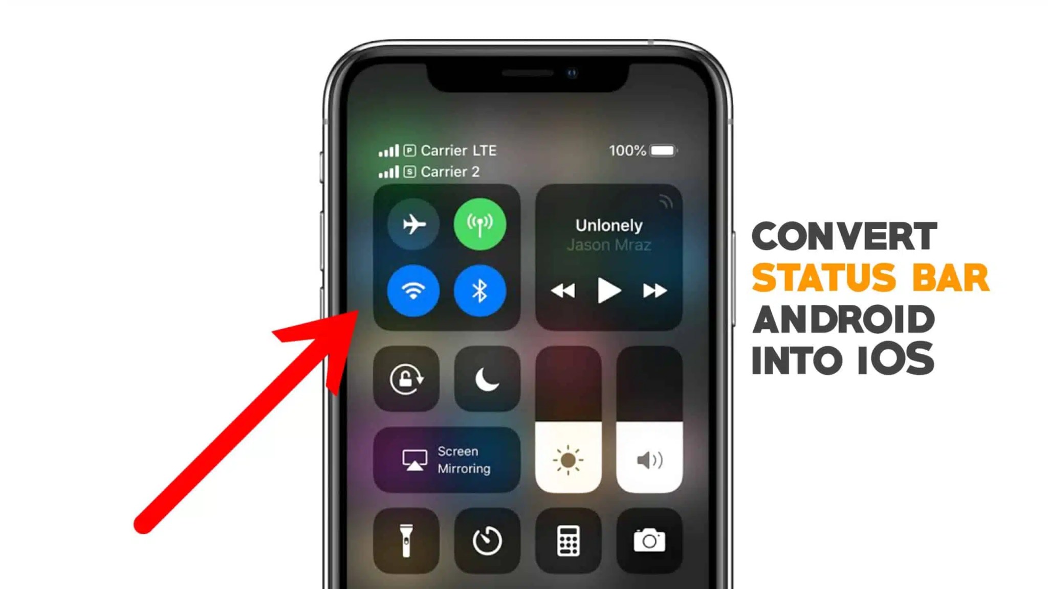 Convert status bar android into iOS and How to use control center iOS13