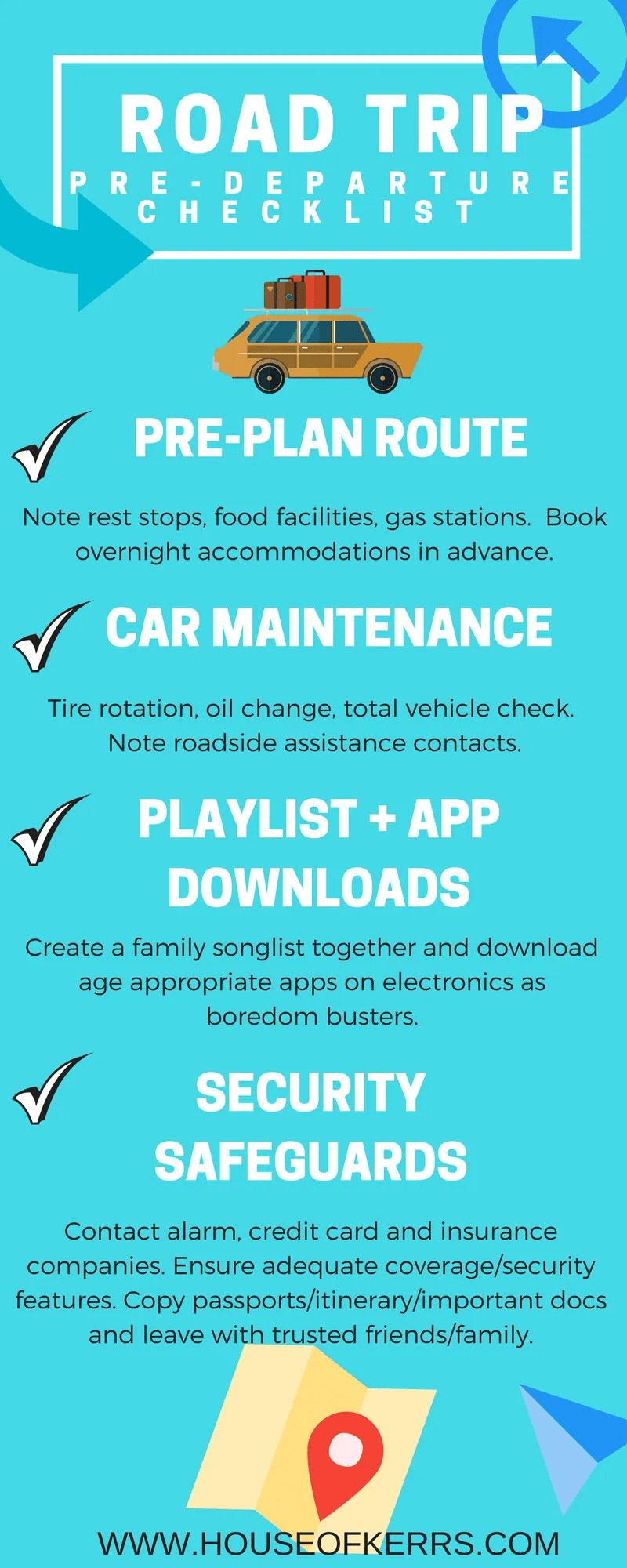 Top Tips for Family Road Trips + Pre-Departure Checklist - House of Kerrs
