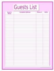 Wedding Guest List Template Word Wedding Guest List Template Word