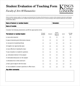 Student Project Evaluation Form
