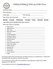 Baked Goods Order Form Template Content Calendar Template