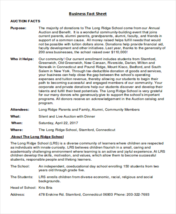 Business Fact Sheet Template - Excel Templates - Excel Templates