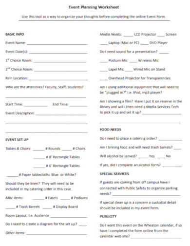 Event Planning Worksheet Template – Printable PDF Template