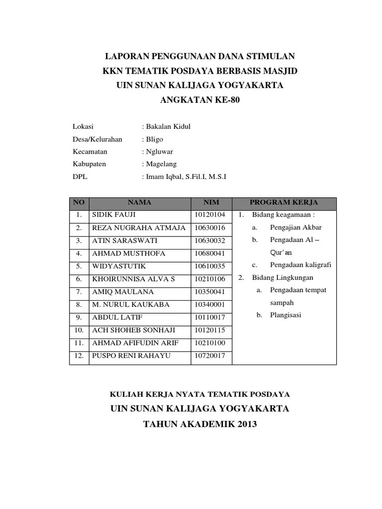 Contoh Laporan Kkn Kelompok Lengkap