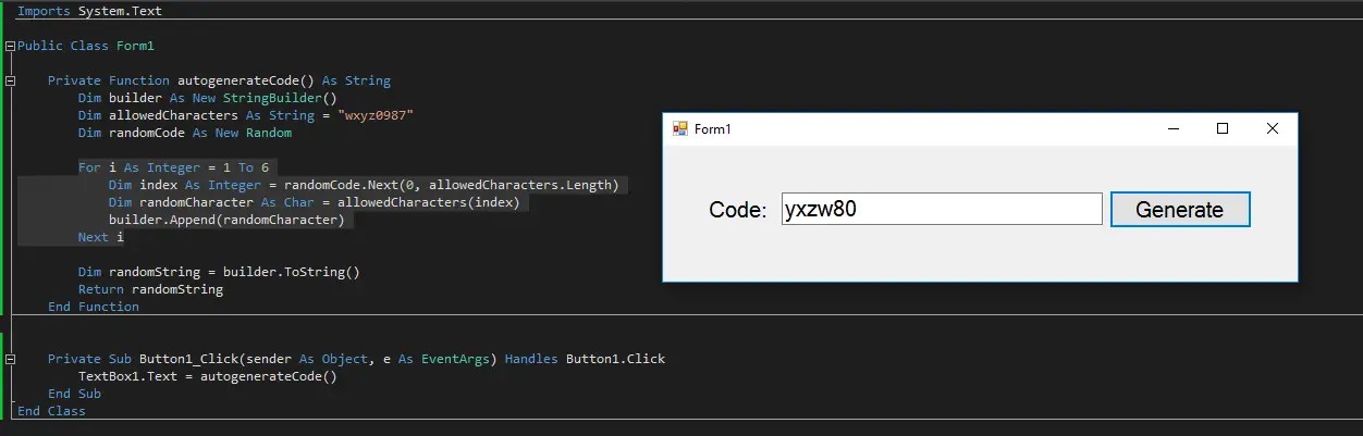Random Code Generator Using Vbnet