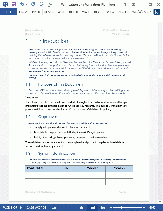 Verification and Validation Plan Template – Software Development ...