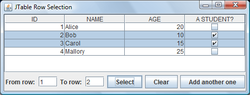 How do I programmatically select JTable’s rows? | Kode Java