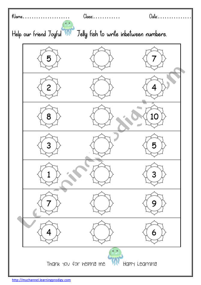 In between Numbers Math Worksheet for Kids|Missing Numbers Math Worksheet - LearningProdigy ...