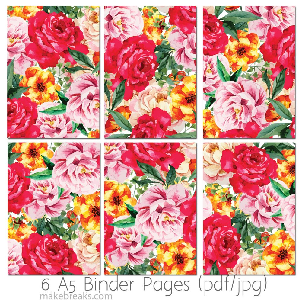 Free A5 Planner Dividers With Red Rose Pattern - Make Breaks