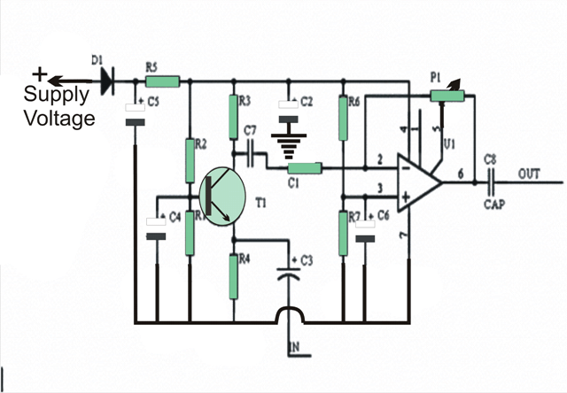 Rangkaian Microphone Condenser Preamplifier Circuit - Circuit Diagram