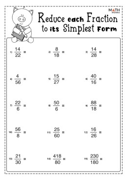 Simplify Fraction Worksheets