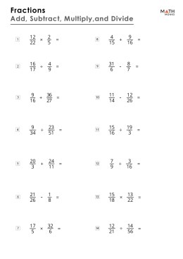 Adding Subtracting Multiplying And Dividing Fractions Worksheet