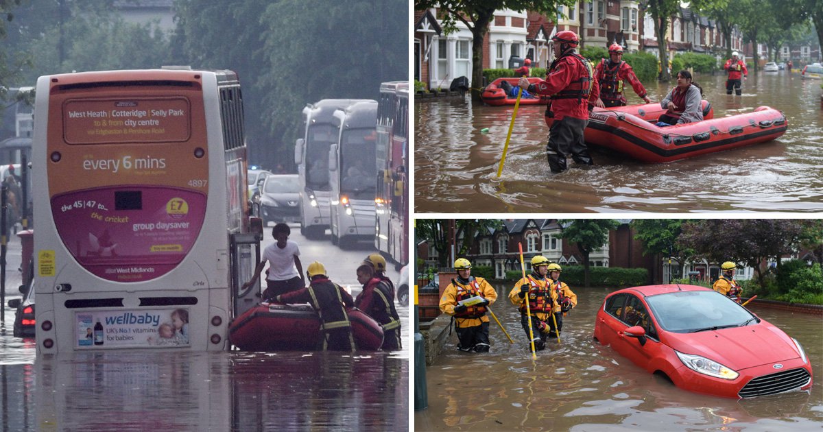 Cars stranded in 5ft deep flood water as flash floods hit Birmingham ...