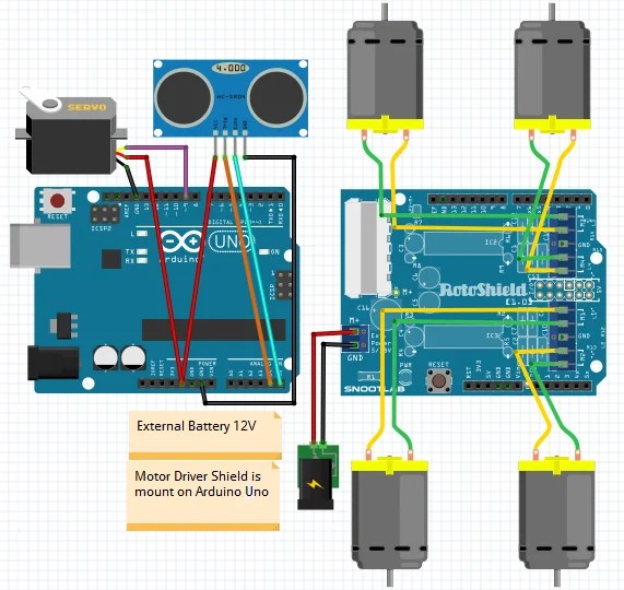 How To Make Simple Circuit Robot Using Arduino Wiring Draw And Schematic