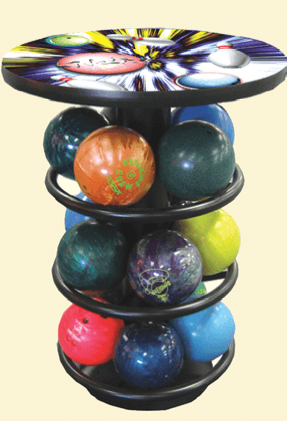 Bowling Ball Rack Tables with Barstools