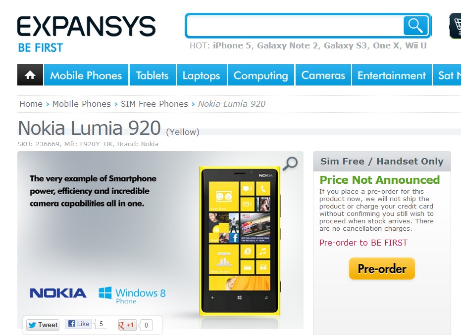 Nokia Lumia 920 UK listings at Phones4U, Expansys and Vodafone : My Nokia Blog - 200