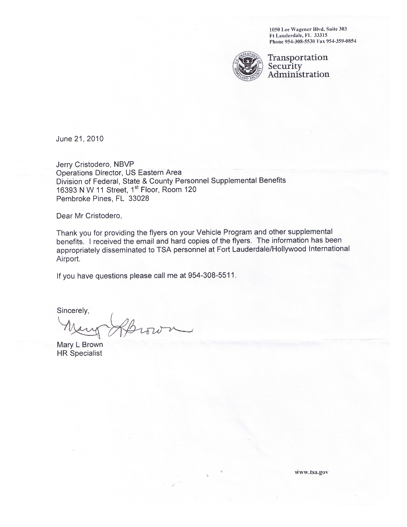 Federal TSA - National Benefits Programs