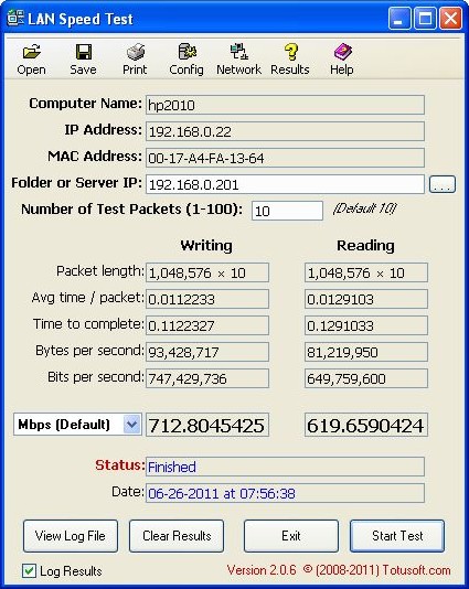 LAN Speed Test | Nilz Weblog